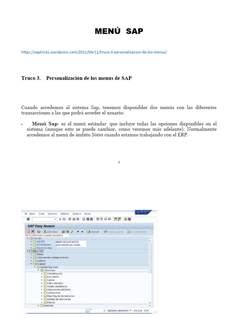 Personalización de Menús en SAP | PDF | Menú (Computación) | Usuario ...