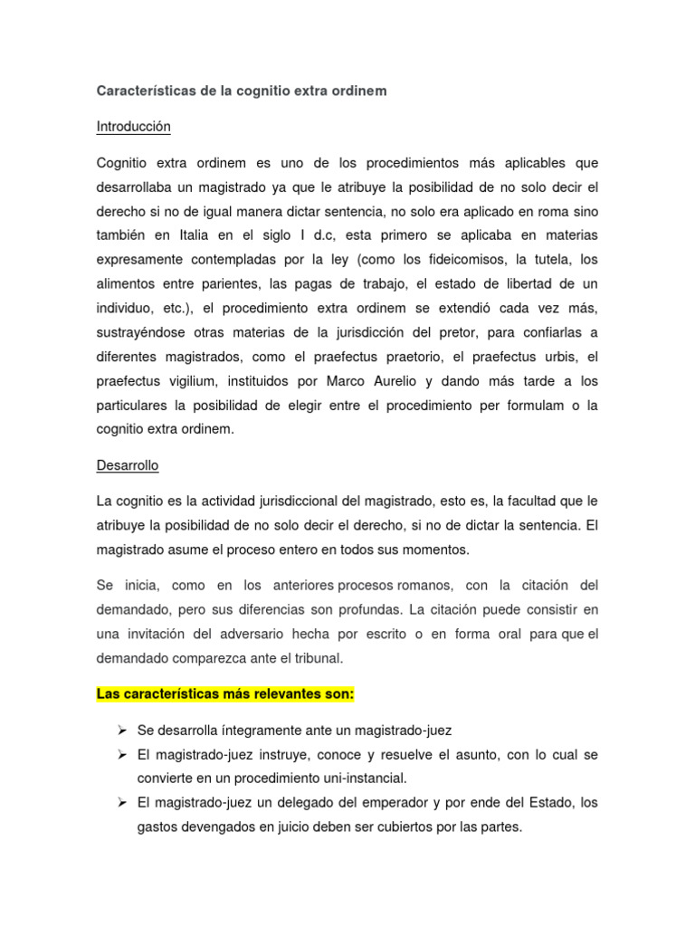 Características de La Cognitio Extra Ordinem T2 | PDF | Sentencia (ley ...