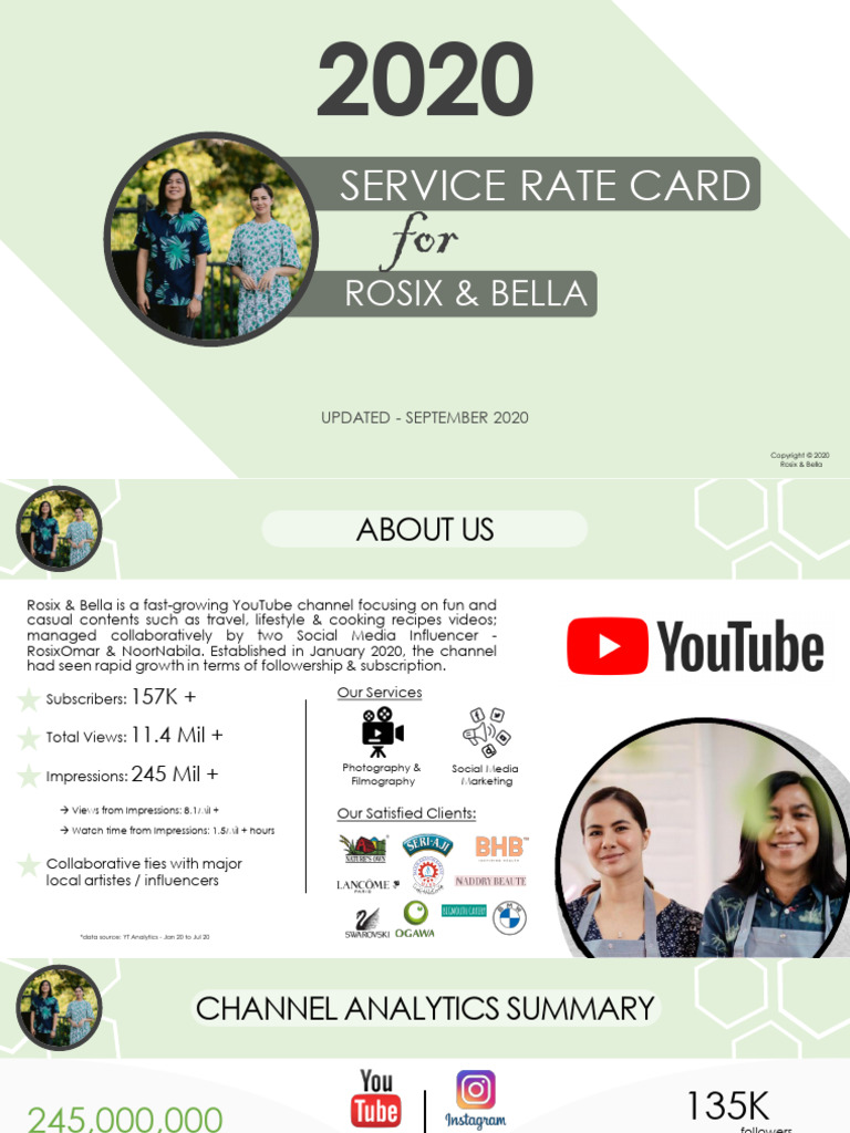 Rosix & Bella Rate Card - Updated September 2020 - Extended | PDF | You ...