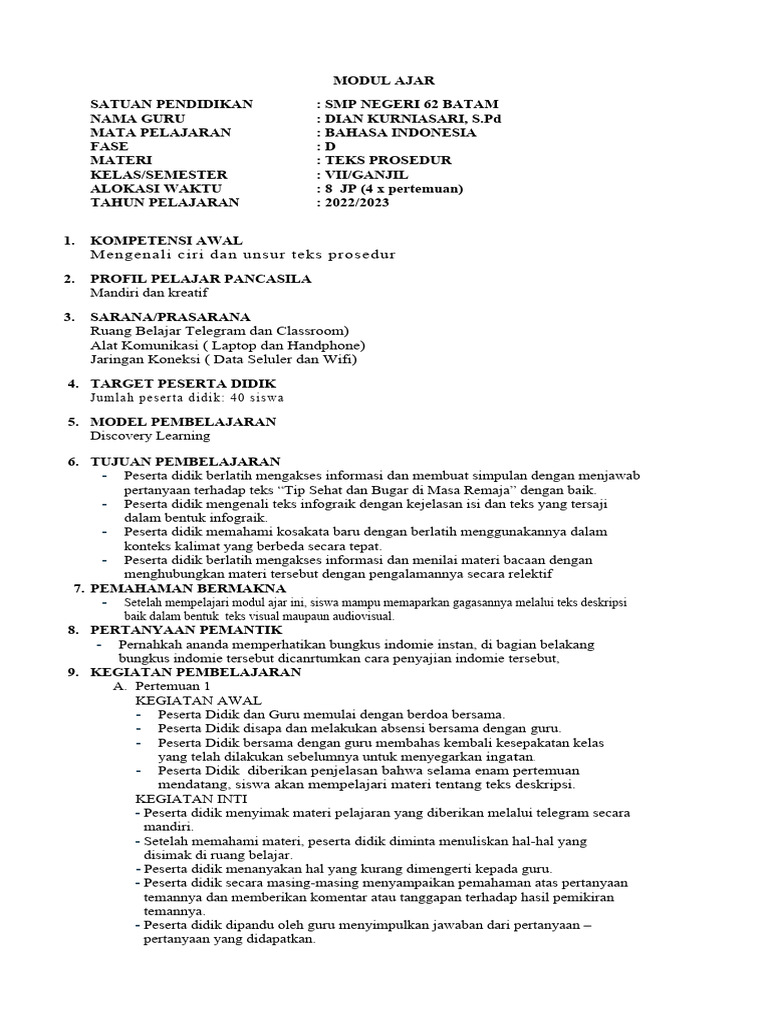 Modul Ajar Teks Prosedur | PDF