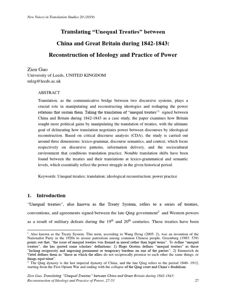 Translation of Unequal Treaties: Power Dynamics | PDF | Discourse ...