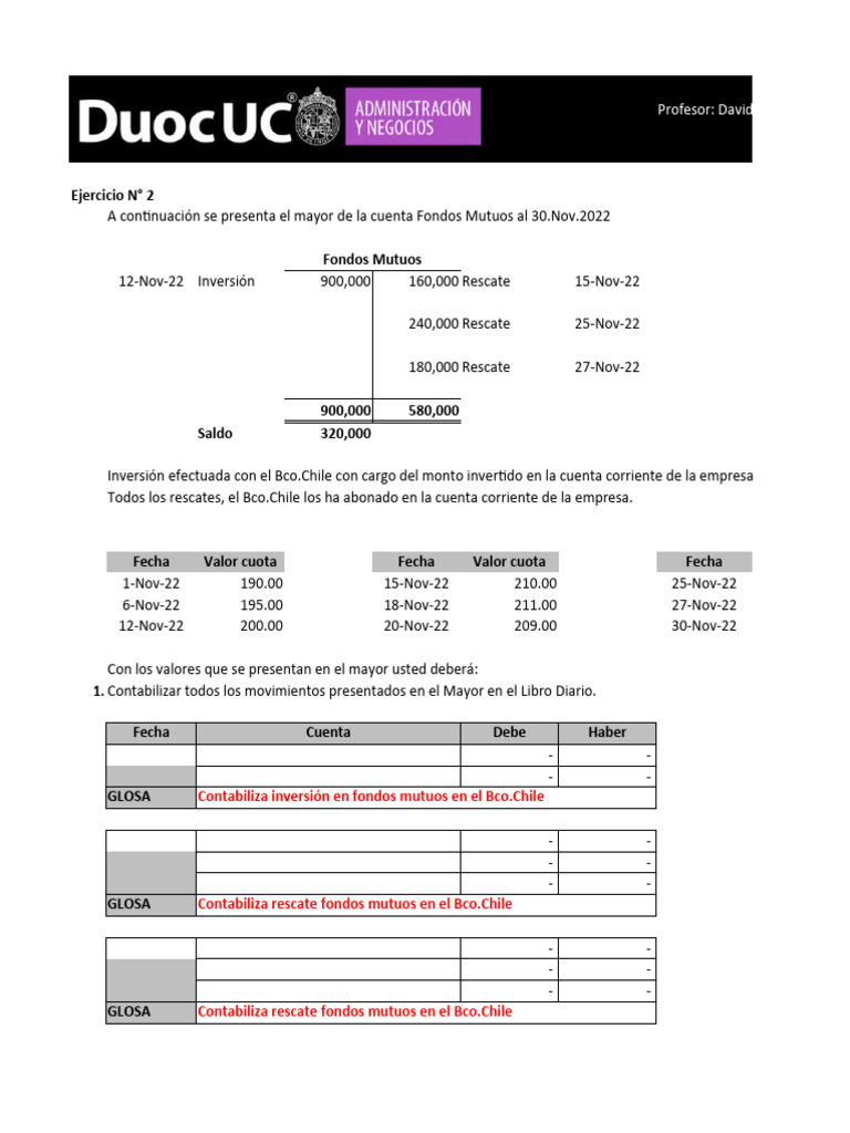 EJERCICIO PROPUESTO #2 Inversion en Fondos Mutuos ALUMNO | Descargar gratis PDF | Fondo de ...