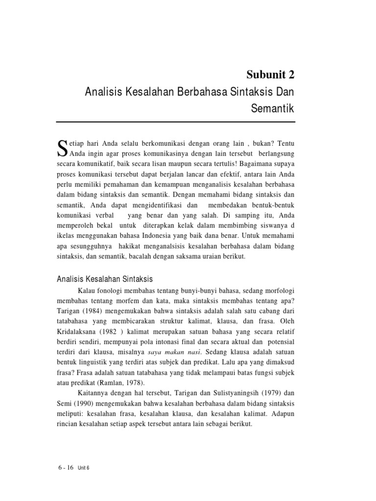 Analisis Kesalahan Berbahasa Secara Sintaksis Dan Semantik | PDF