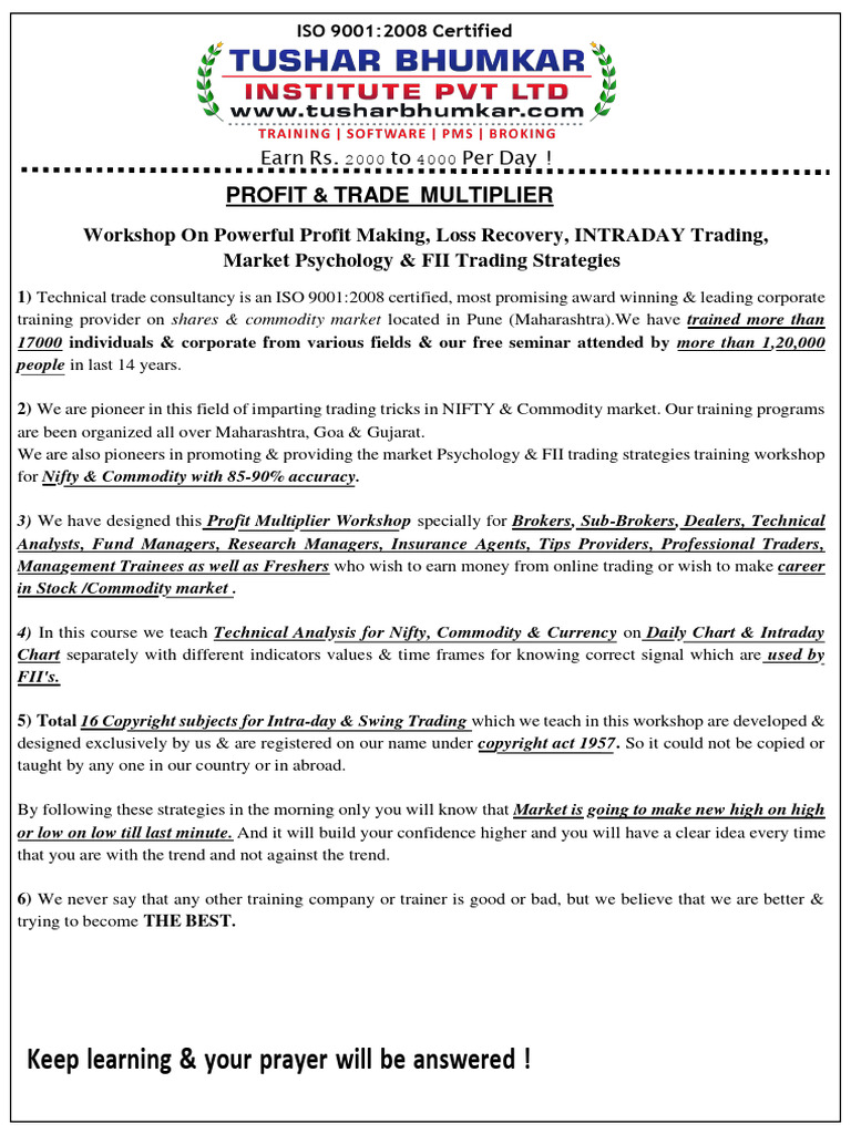TTC Workshop Brochure With Fee | PDF | Day Trading | Technical Analysis