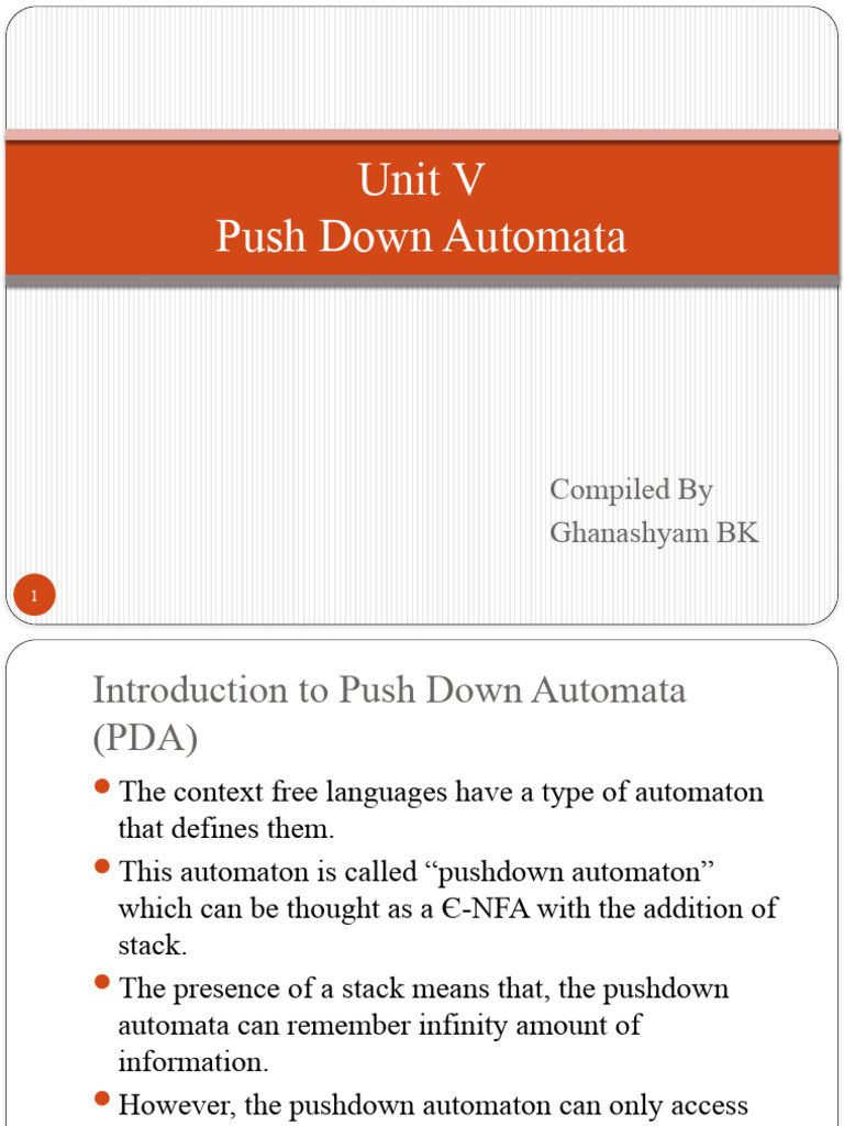 Unit-V (Push Down Automata) | PDF | Theory Of Computation | Models Of Computation