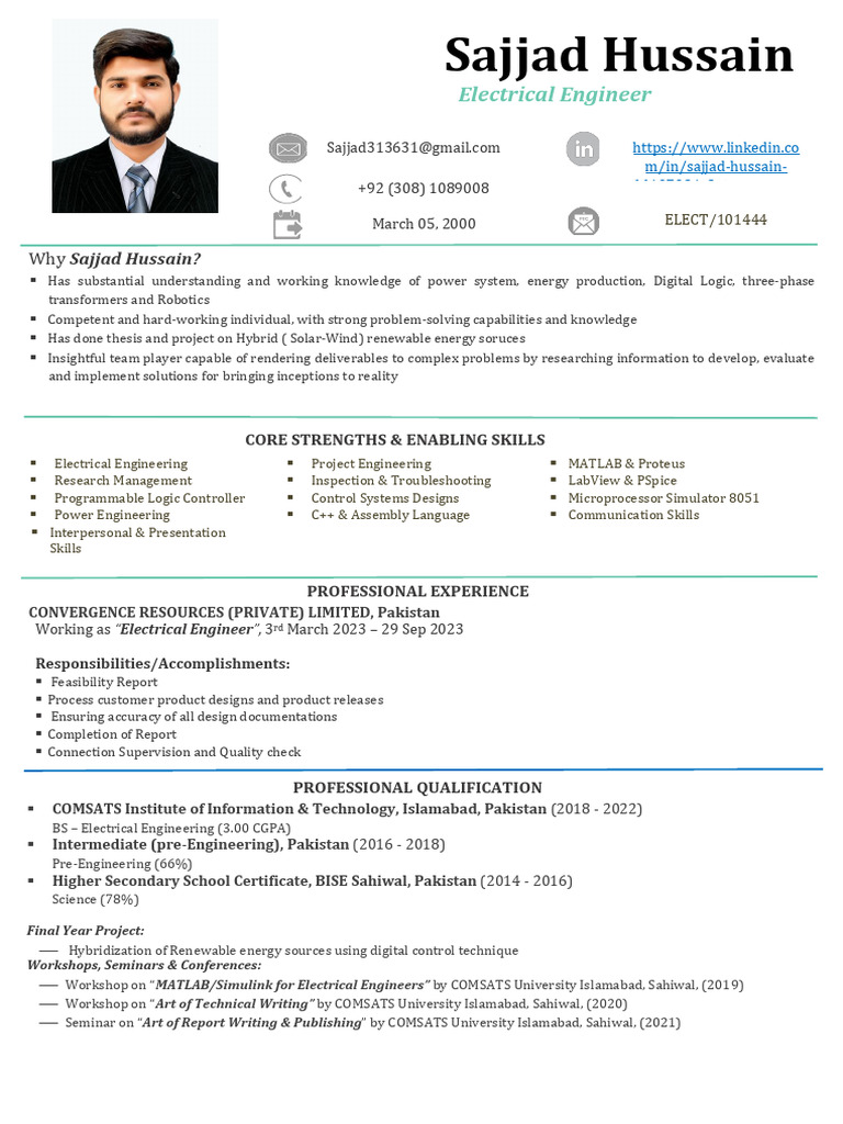 Engr Sajjad Hussain cv-1 | PDF | Electrical Engineering | Engineering