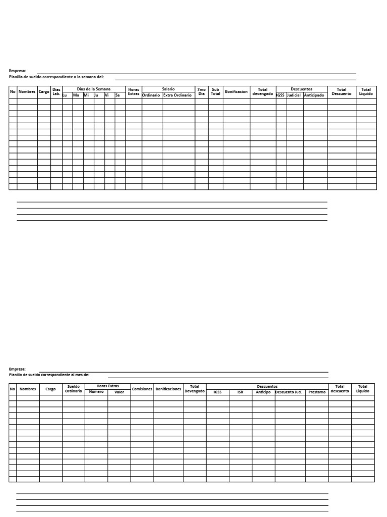 Planilla A Destajo | PDF