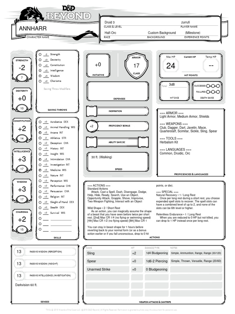 Druid Half Orc Update | PDF
