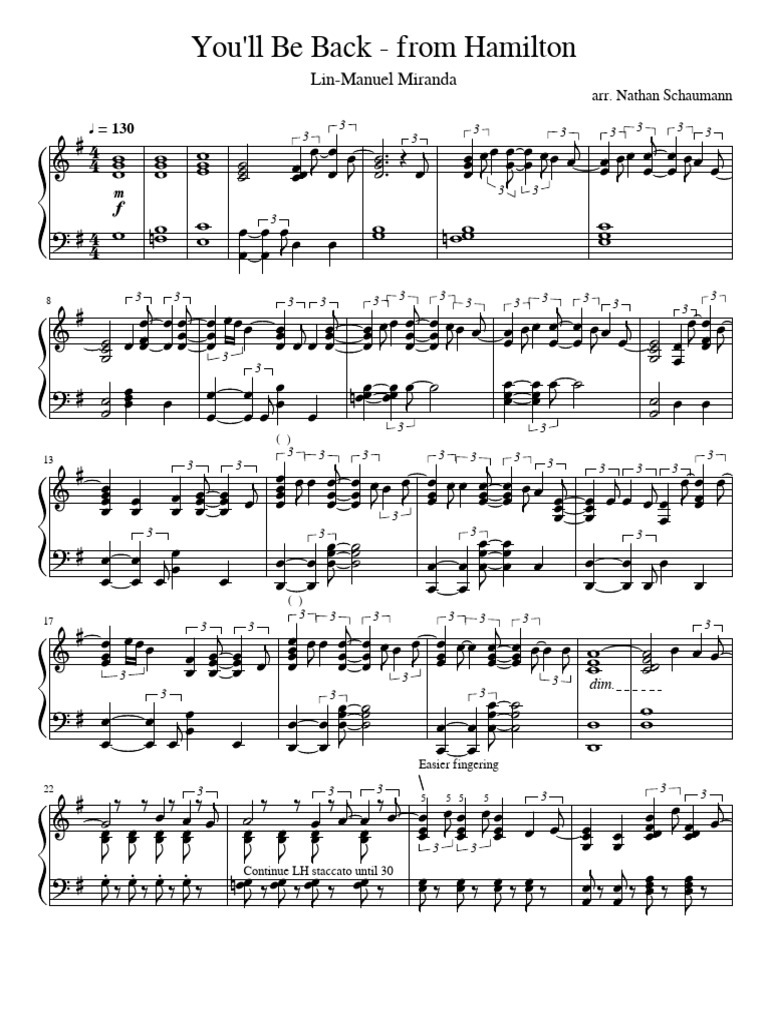 You'll Be Back - From Hamilton | PDF | Musicals | Musical Theatre