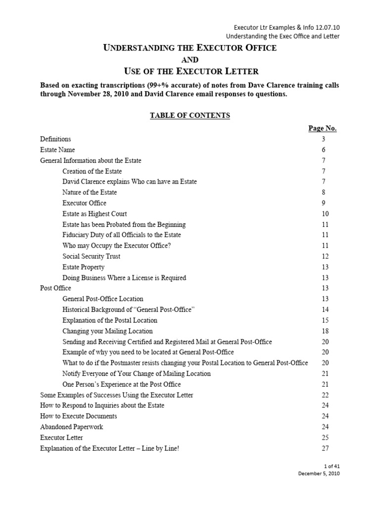Executor Letter Guide and Examples | PDF | Mail | Foreclosure