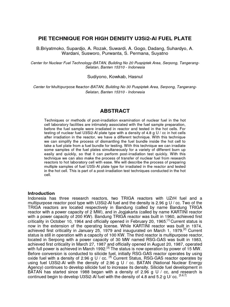 Pie Technique For High Density Silicide FP | PDF | Nuclear Fuel ...