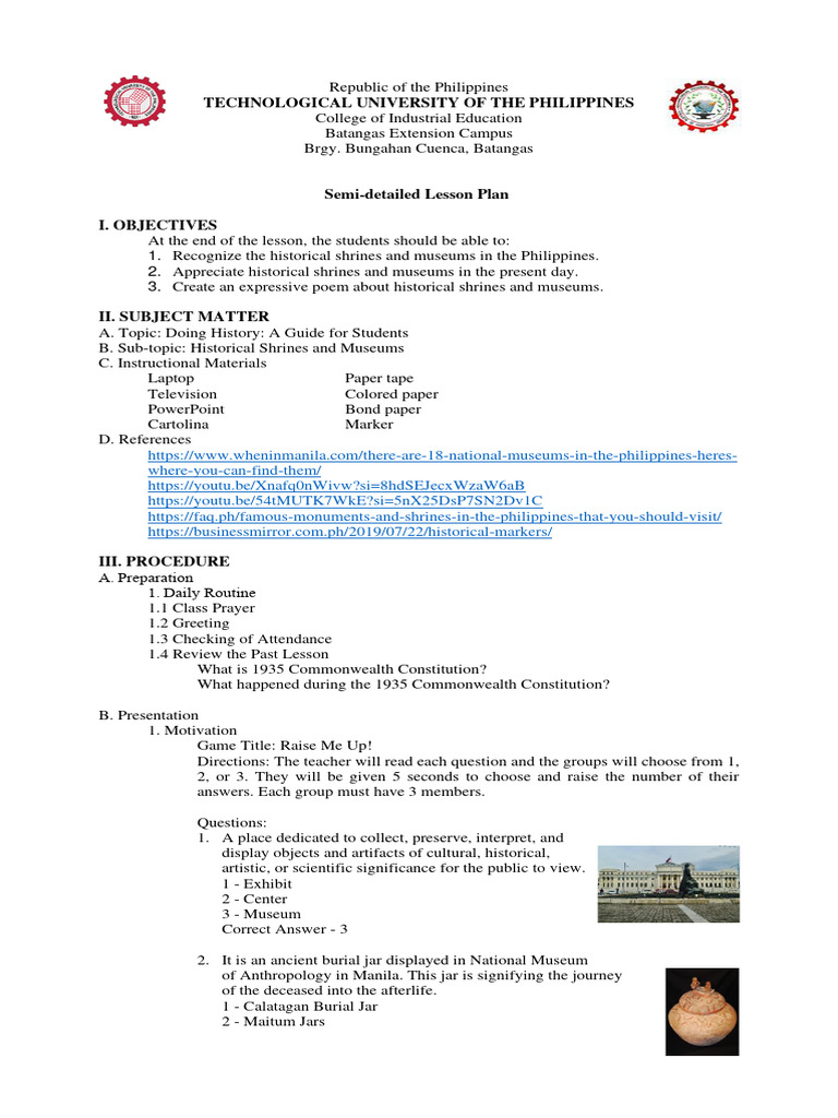 Final Lesson Plan For Final Demo | PDF | Manila | Museum