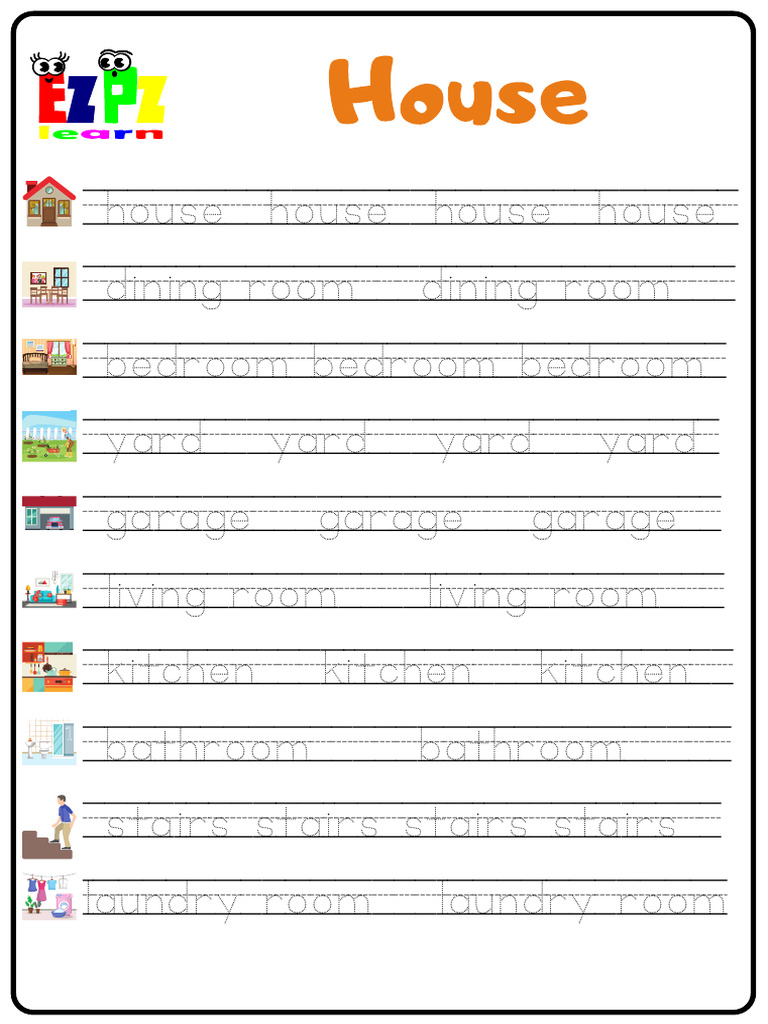 House Rooms Word Tracing Worksheet 1 | PDF | Cooking, Food & Wine ...