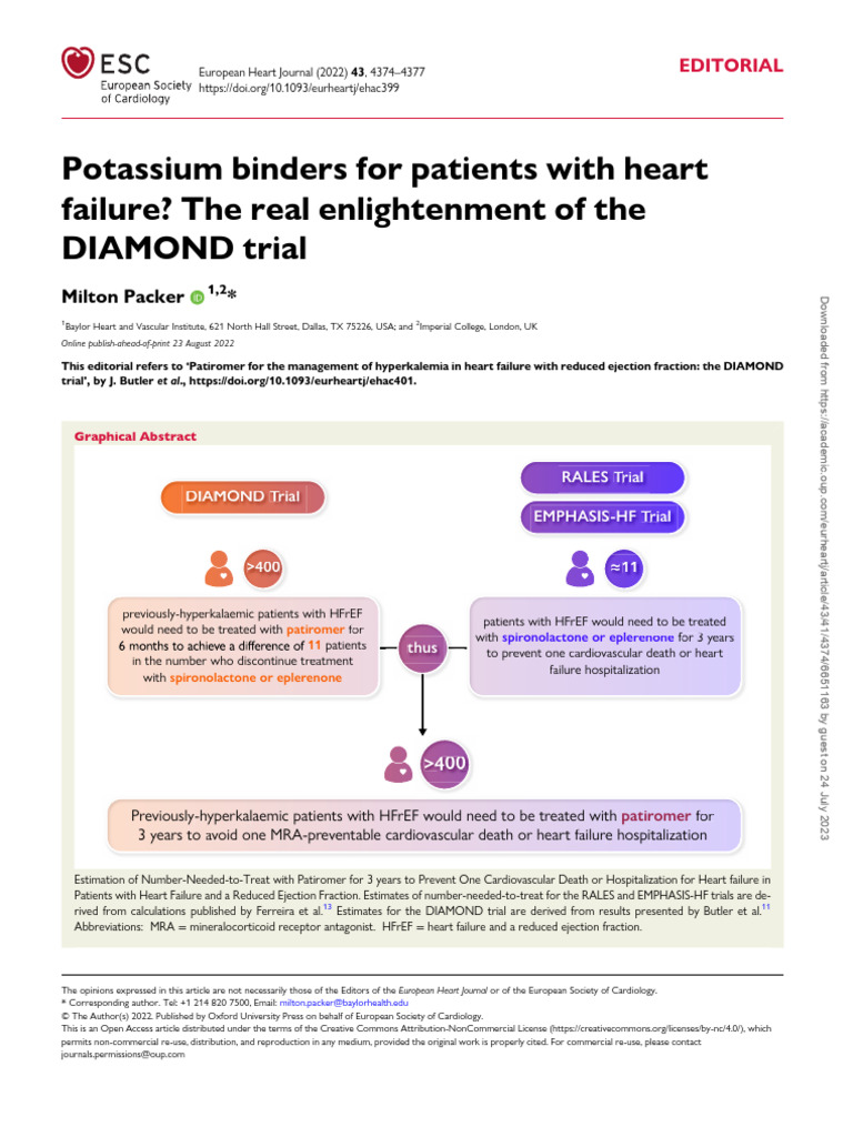 Editorial Potassium Binder | PDF | Heart Failure | Medical Specialties