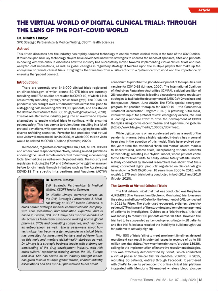 Pharma Times July 2020 DR Nimita Limaye 1597737029 | PDF | Clinical ...