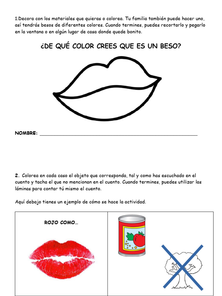 Actividades Cuento de Que Color Es Un Beso | PDF
