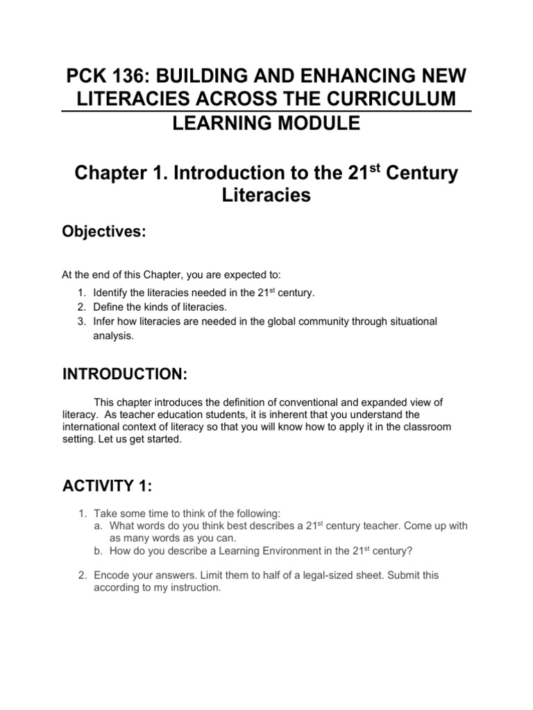 PCK-136 LP1 | PDF | Literacy | Educational Technology