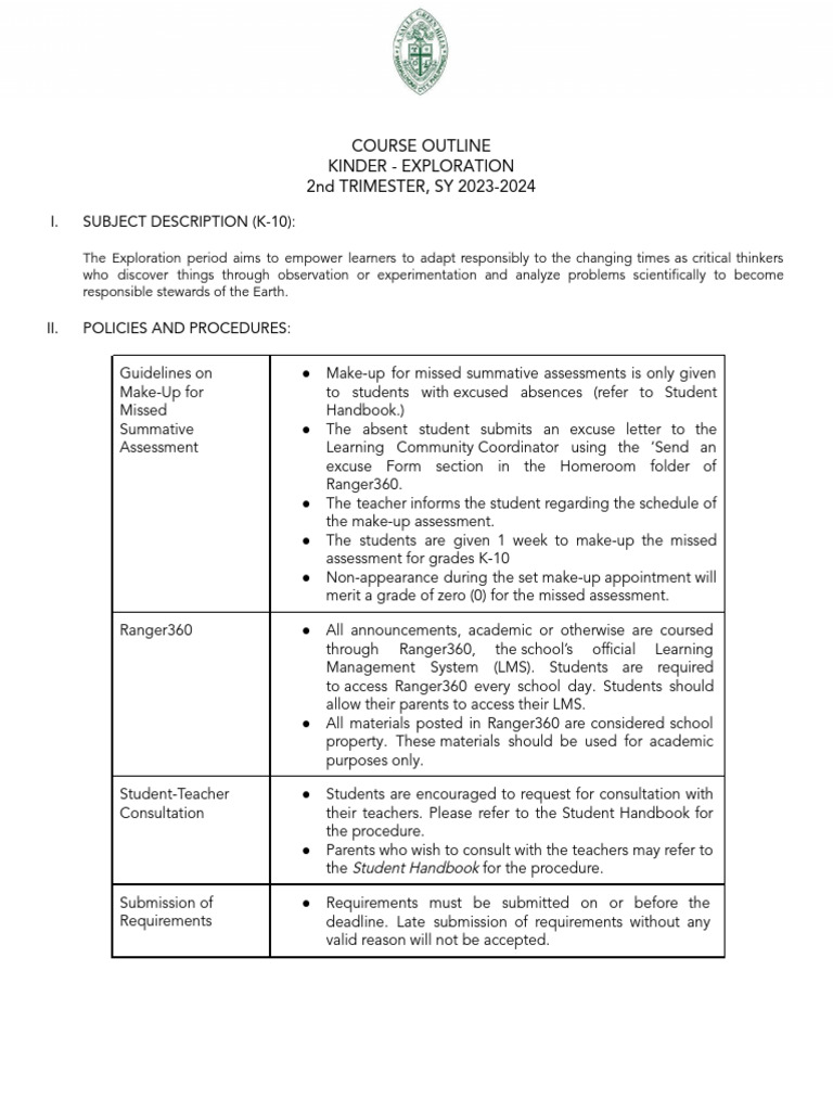 Exploration Course Outline - 2ND Trimester | PDF | Teaching | Cognition