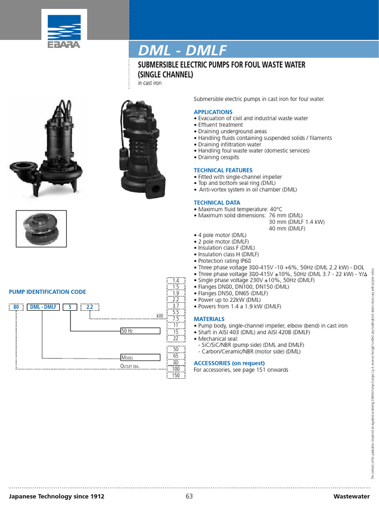 Ebara Pump Brochure DML-DMLF | PDF | Pump | Insulator (Electricity)