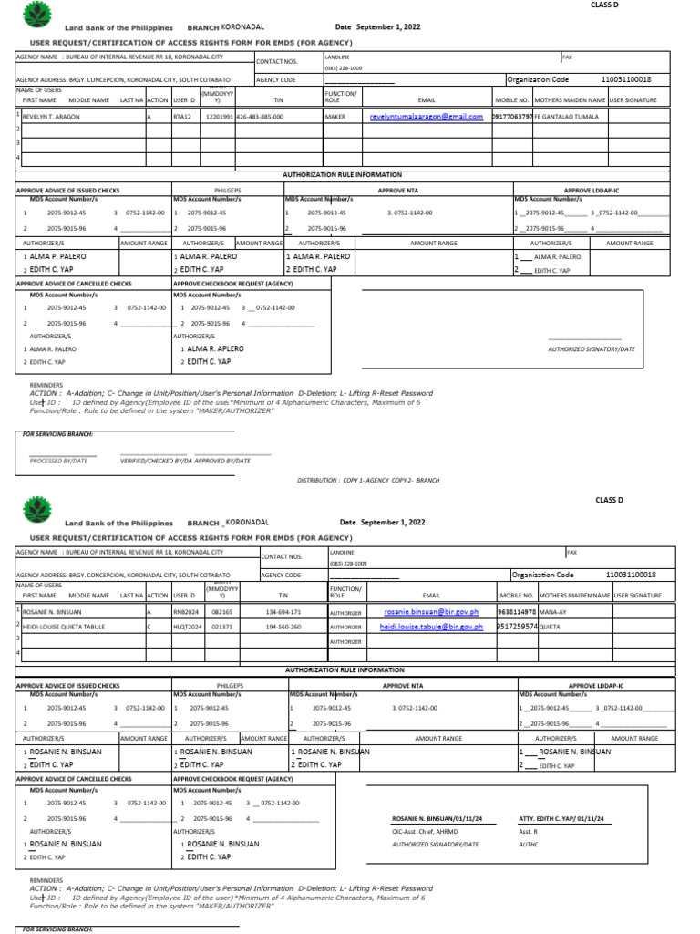 BIR Koronadal EMDS Access Form | PDF | Security Engineering | Access Control