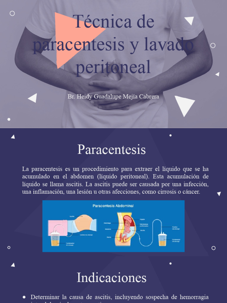 Tecnica de Paracentesis y Lavado Peritoneal | PDF | Peritoneo | Medicina