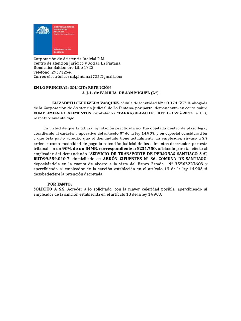 Solicita Retencion | PDF | Derecho