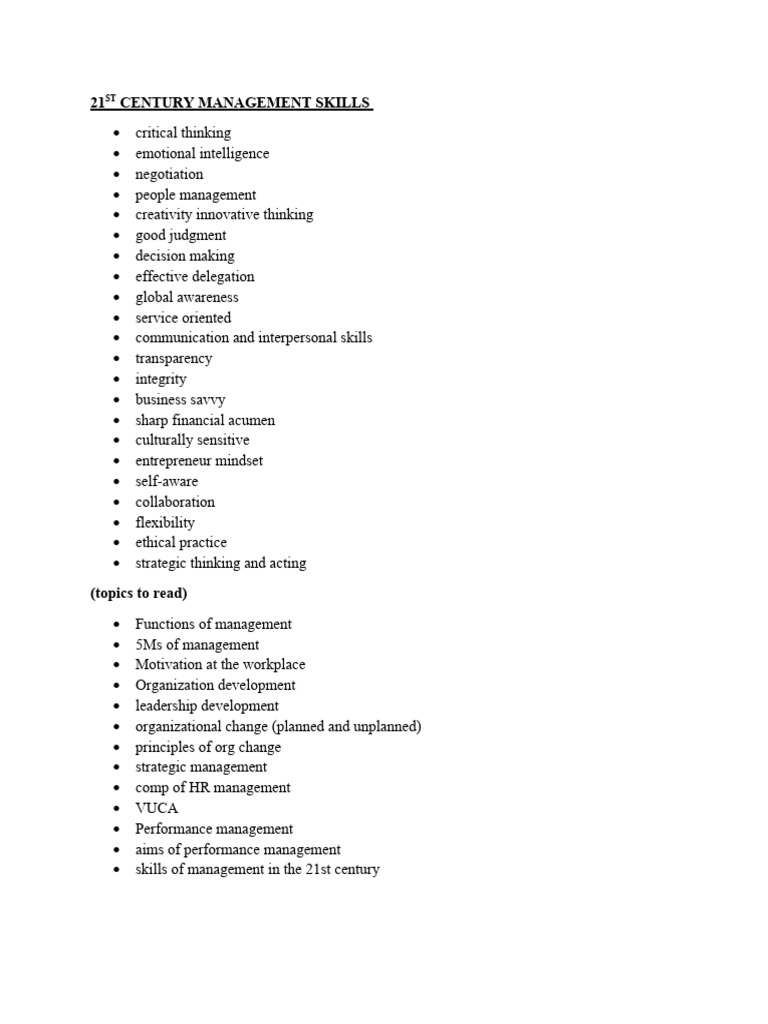21st Century Management Skills Overview | PDF | Career & Growth | Art