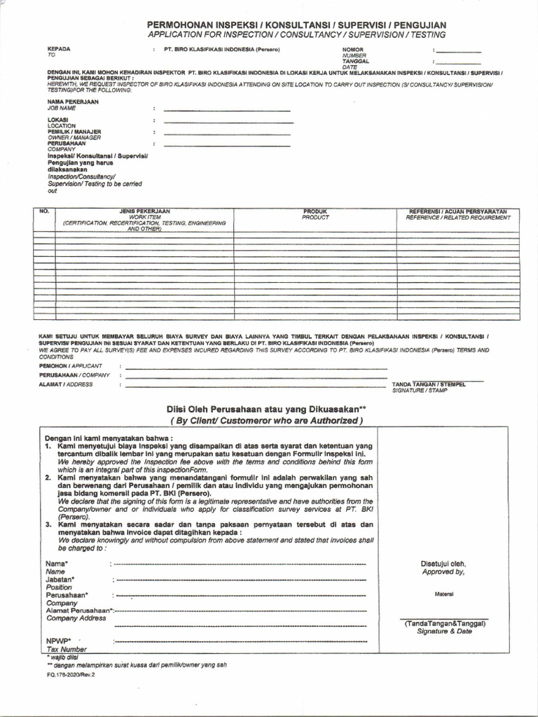 Form Permohonan Inspeksi | PDF