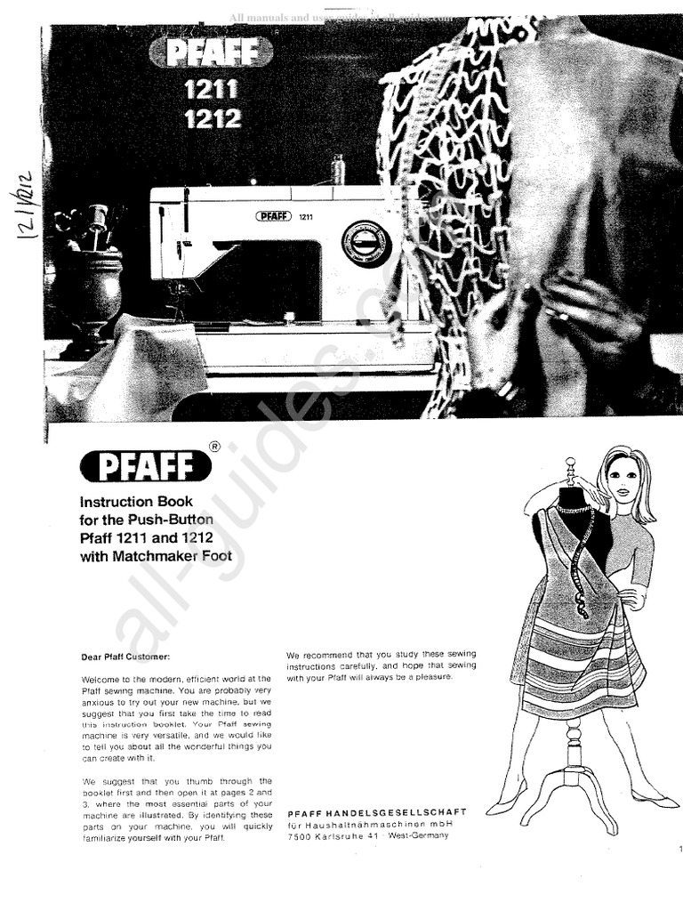 Pfaff 1211 Sewing Machine Instruction Manual | PDF | Business | Computers