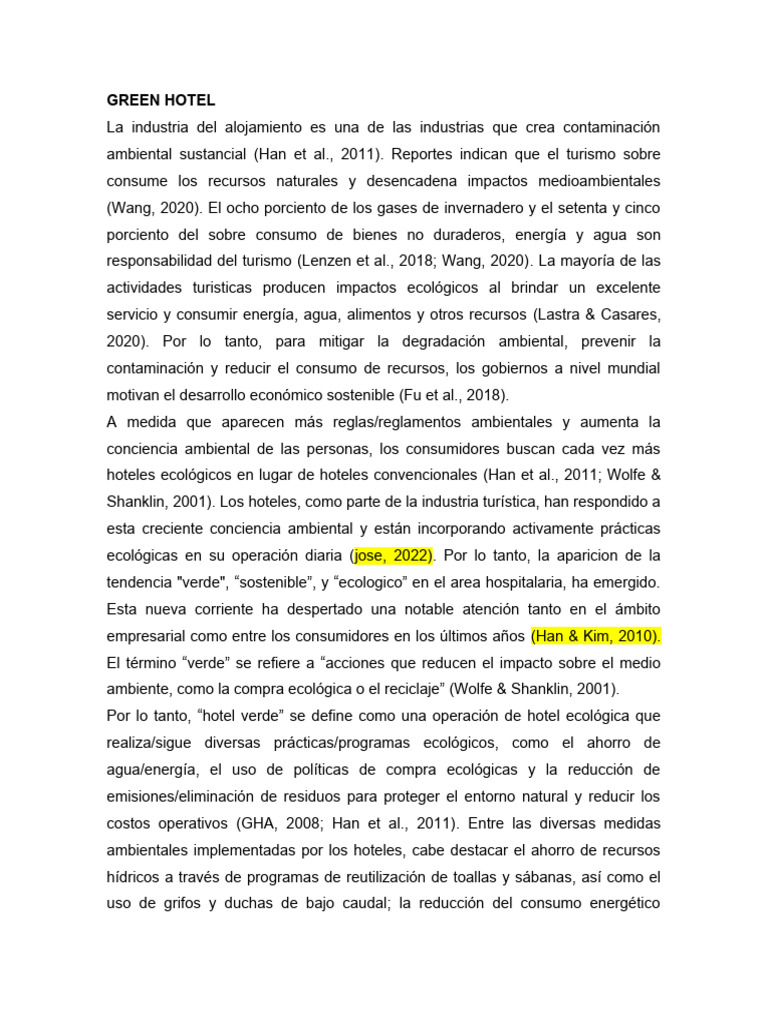 Green Hotel Lit Pdf Entorno Natural Sustentabilidad