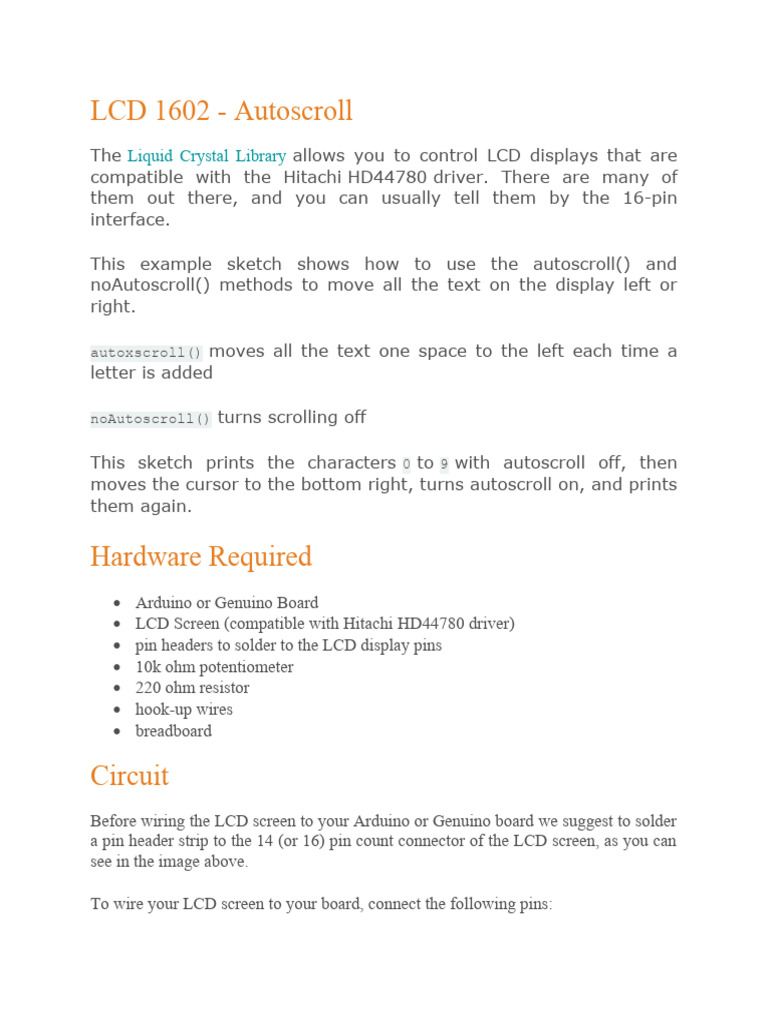 19b - LCD Display 1602 | PDF | Arduino | Liquid Crystal Display