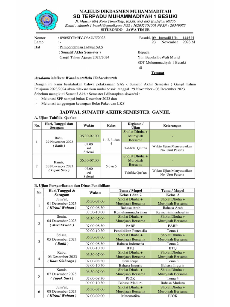 Jadwal SAS SMT 1 2023 SDTM-1 | PDF
