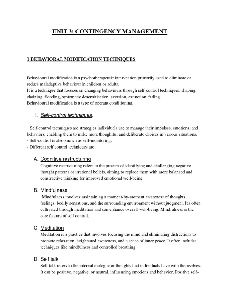 Unit 3 Contingency Management | PDF | Relaxation (Psychology) | Self ...
