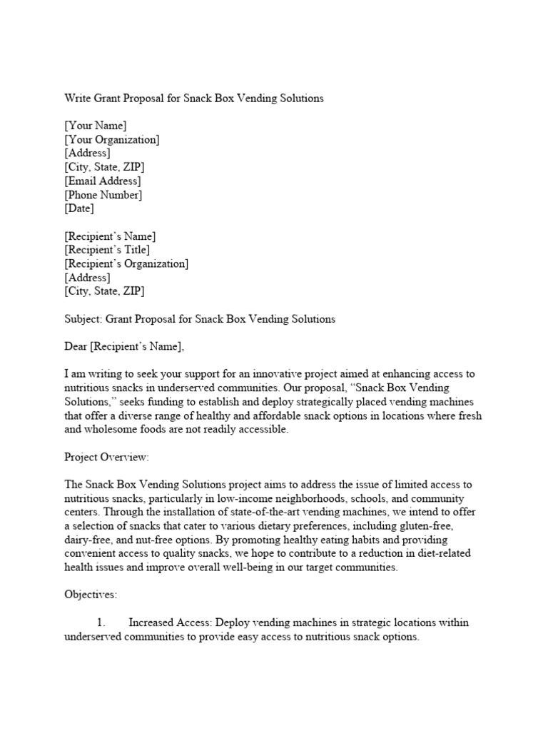 Write Grant Proposal For Snack Box Vending Solutions | PDF | Marketing ...