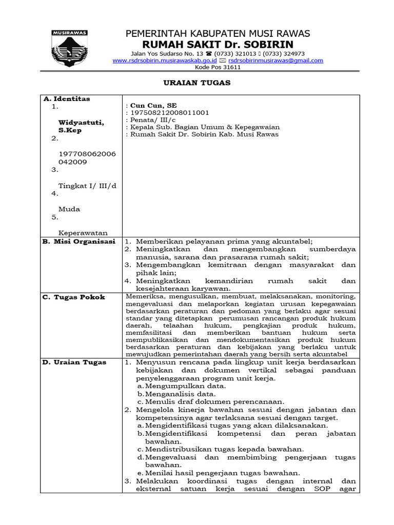 Contoh Uraian Tugas Struktural, Pelaksana, Umum | PDF
