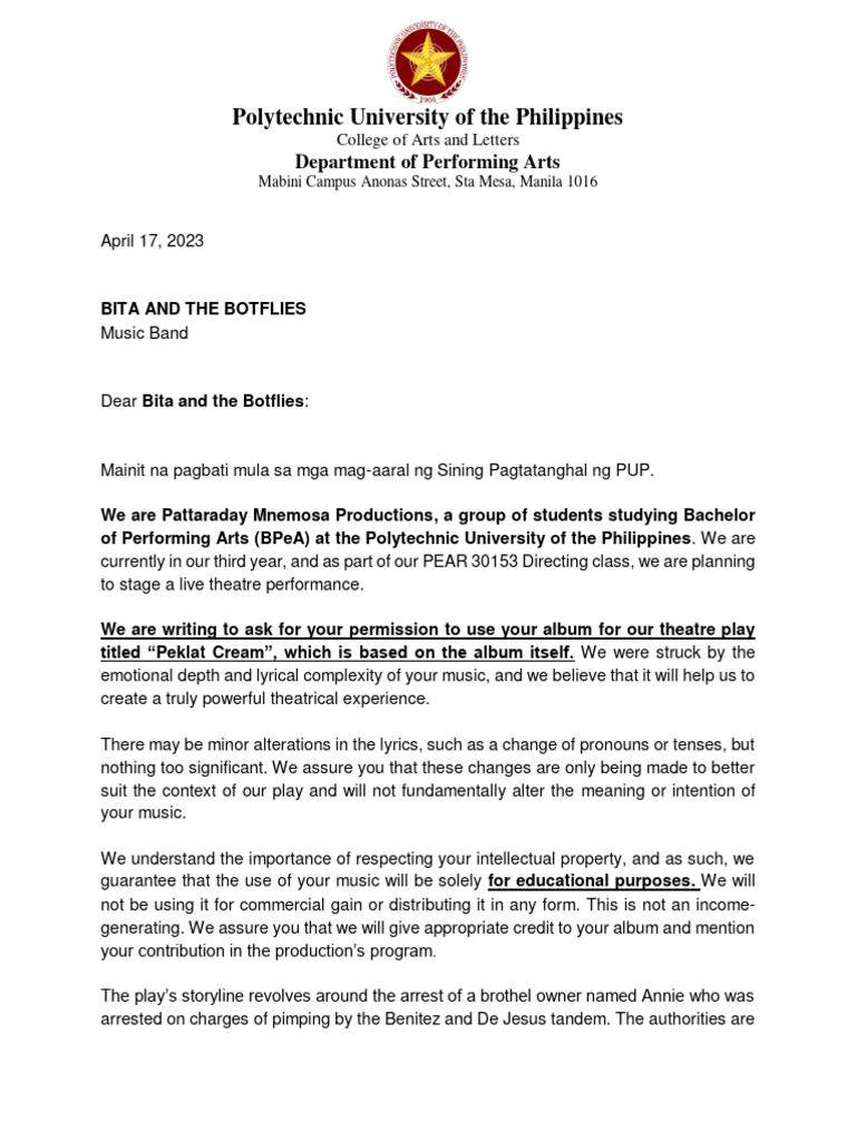 Peklat Cream Request Letter | PDF | Language Arts & Discipline ...