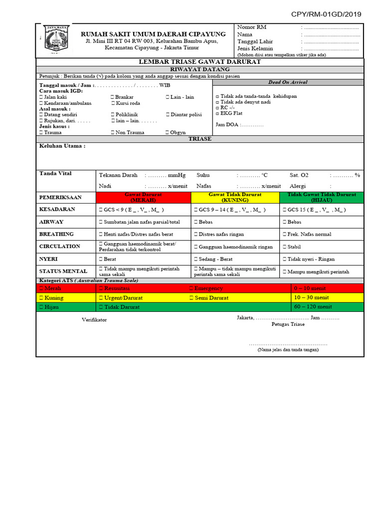 RSUD Cipayung - Form TRIASE | PDF