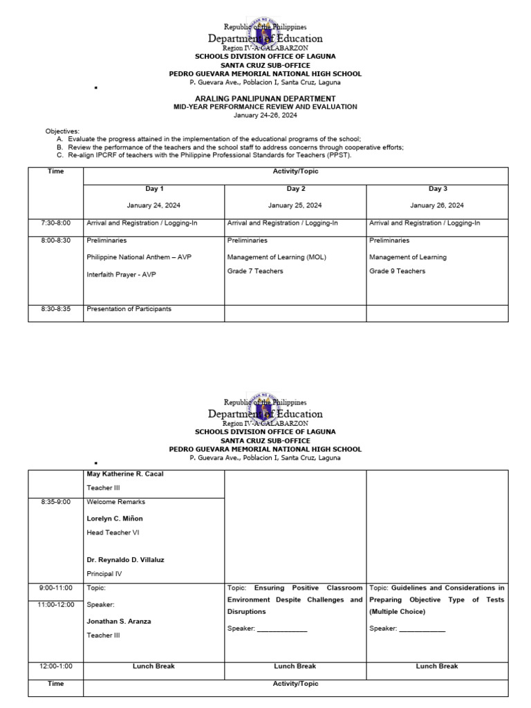 3-Day INSET Training Matrix | PDF | Teachers | Teaching
