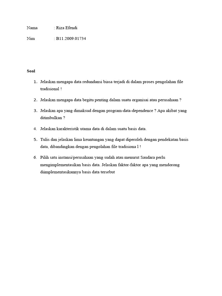 Tugas SBD Riza Efendi 01734 | PDF | Komputer