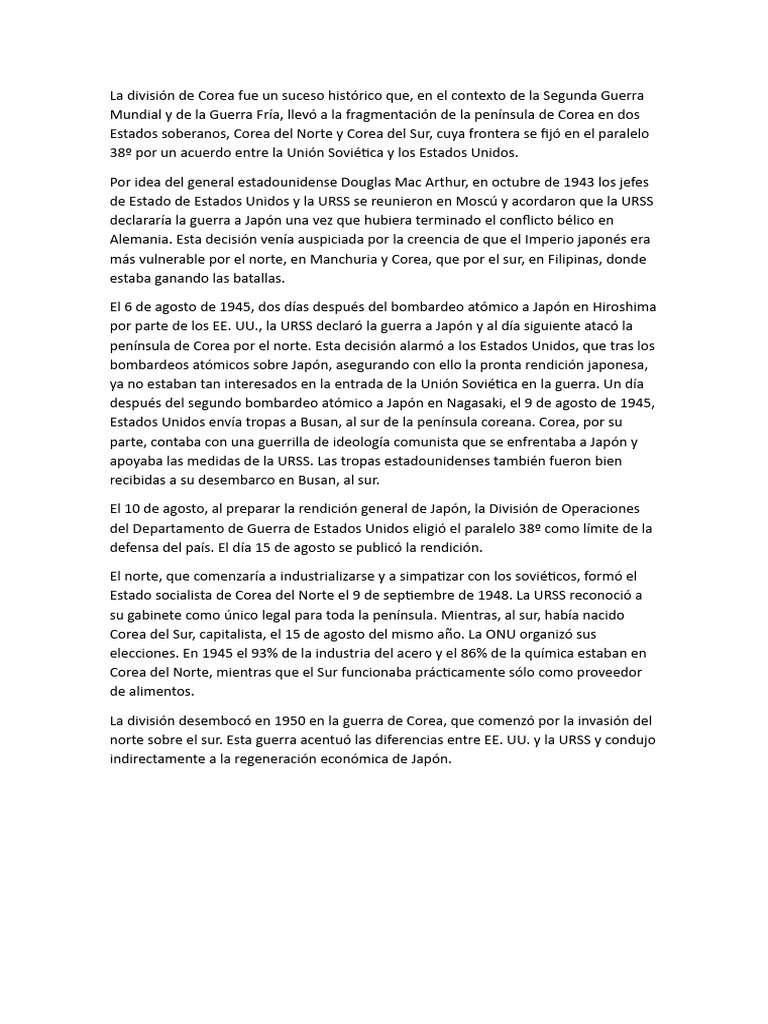 La División de Corea Fue Un Suceso Histórico Que | PDF | Operaciones ...