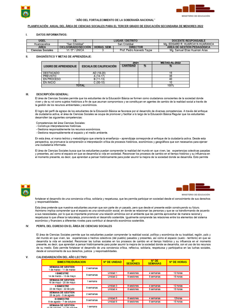 PLAN ANUAL 3RO 2022 CC.SS | PDF | Aprendizaje | Sustentabilidad