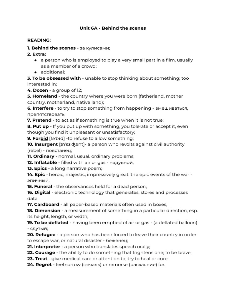 Unit 6A - Behind The Scenes | PDF