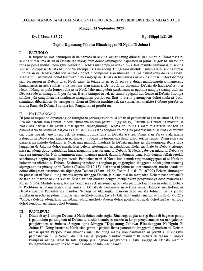 Bahan Sermon Jamita Minggu Xvi Dung Trinitatis HKBP Distrik X Medan ...
