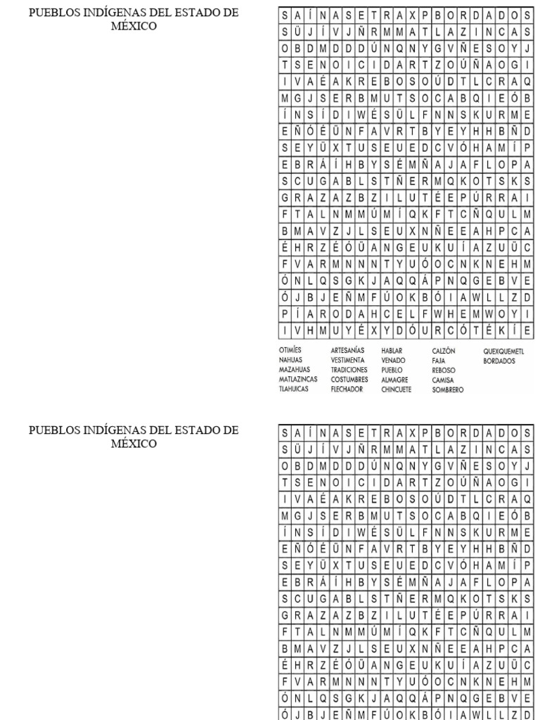 PUEBLOS INDÍGENAS DEL ESTADO DE MÉXICO_SOPA DE LETRAS | PDF