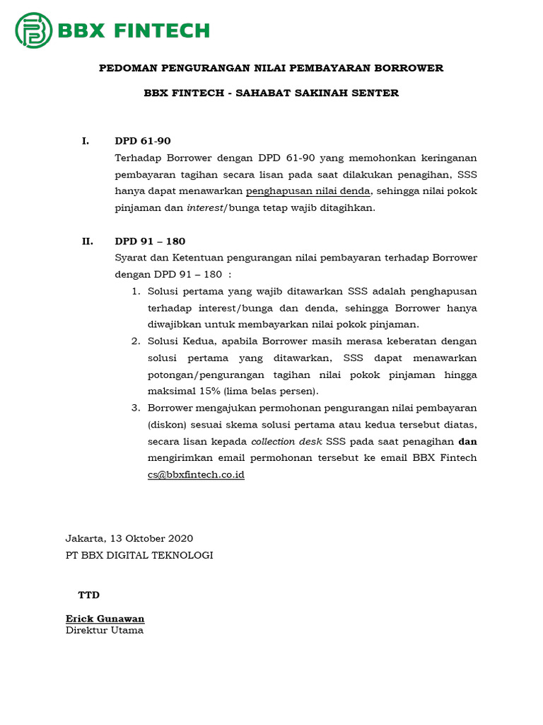 Pedoman Pengurangan Nilai Pembayaran Borrower (SSS) | PDF
