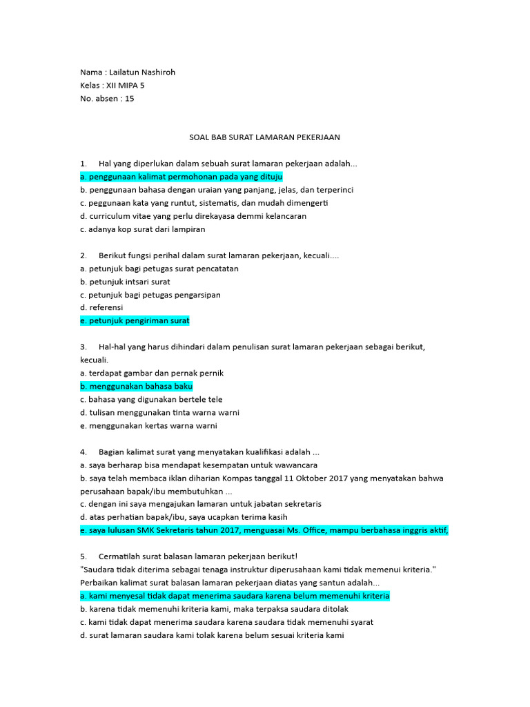 Soal Bab Surat Lamaran Pekerjaan | PDF