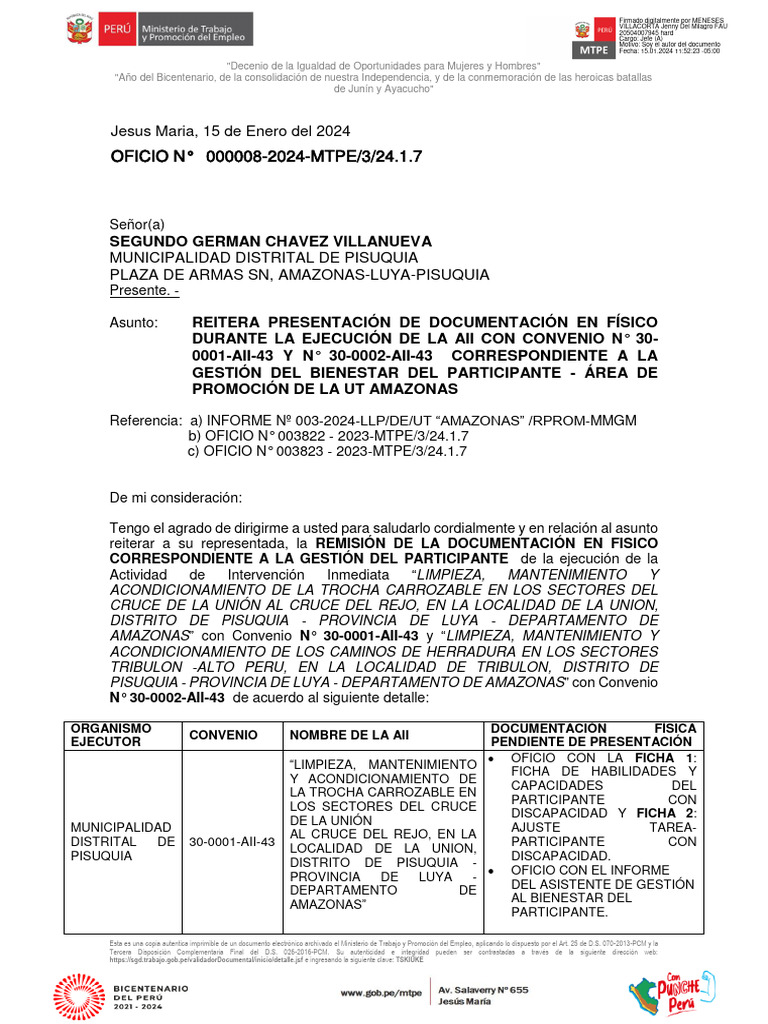 R52.89126400$OFICIO$ 000008-2024-MTPE!3!24.1.7$Jesus Maria$2024$01$15$1 (NF) | PDF