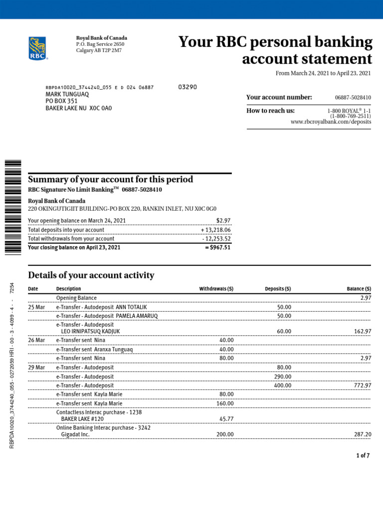 Your RBC Personal Banking Account Statement | PDF | Payments | Money