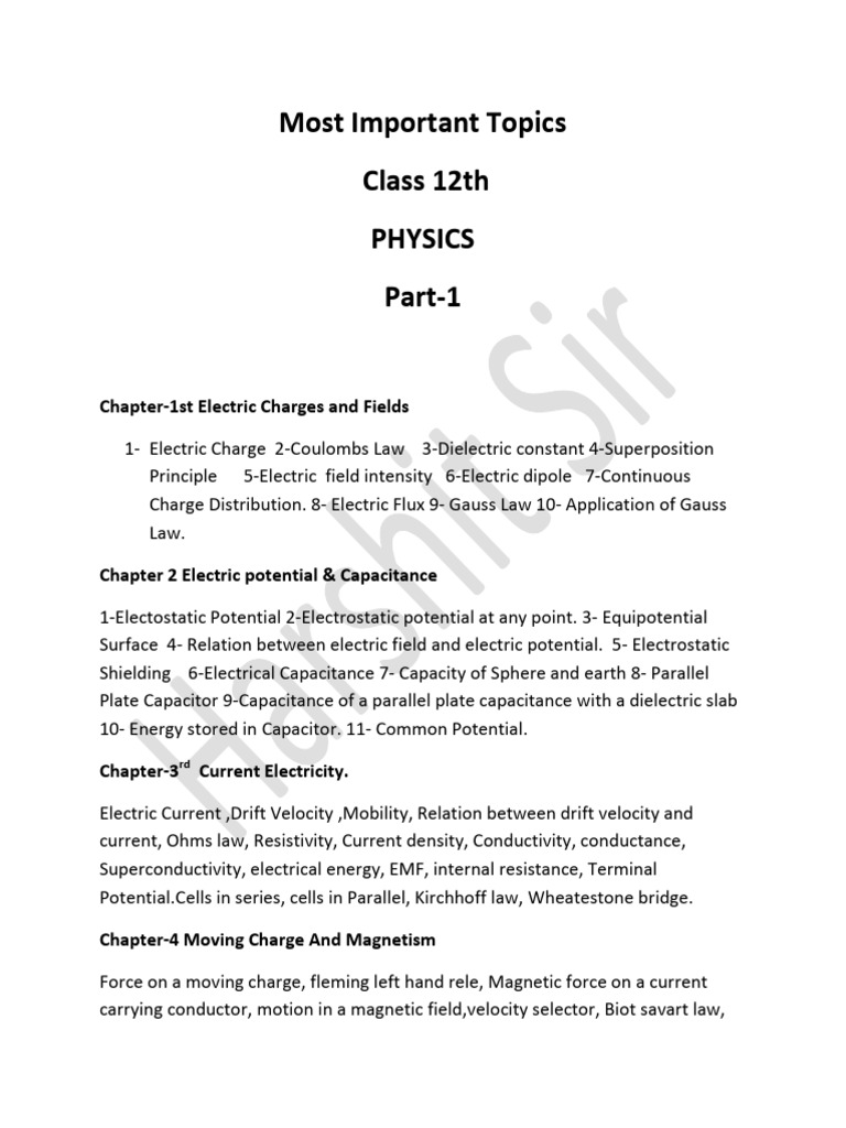 Important Topics of Physics Part-1 Harshit Sir | PDF