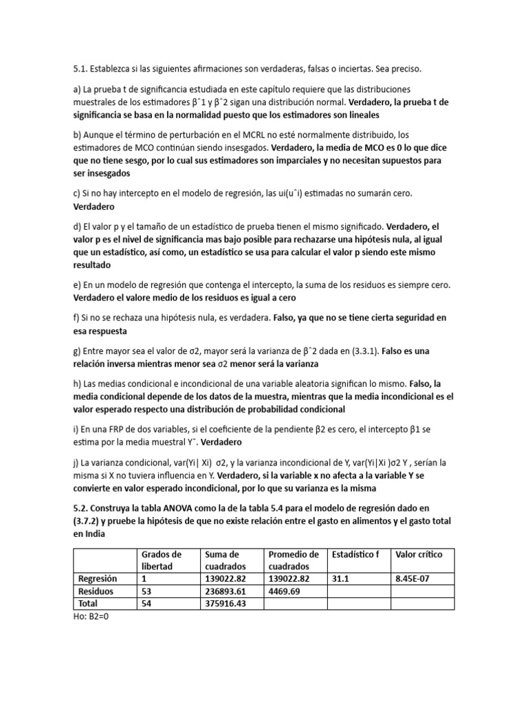 Tarea Cap 5 | PDF | Mínimos cuadrados ordinarios | Media